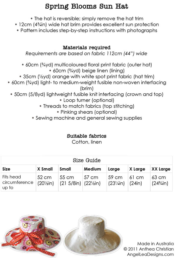 Spring Blooms Sun Hat PDF Sewing Pattern – Angel Lea Designs